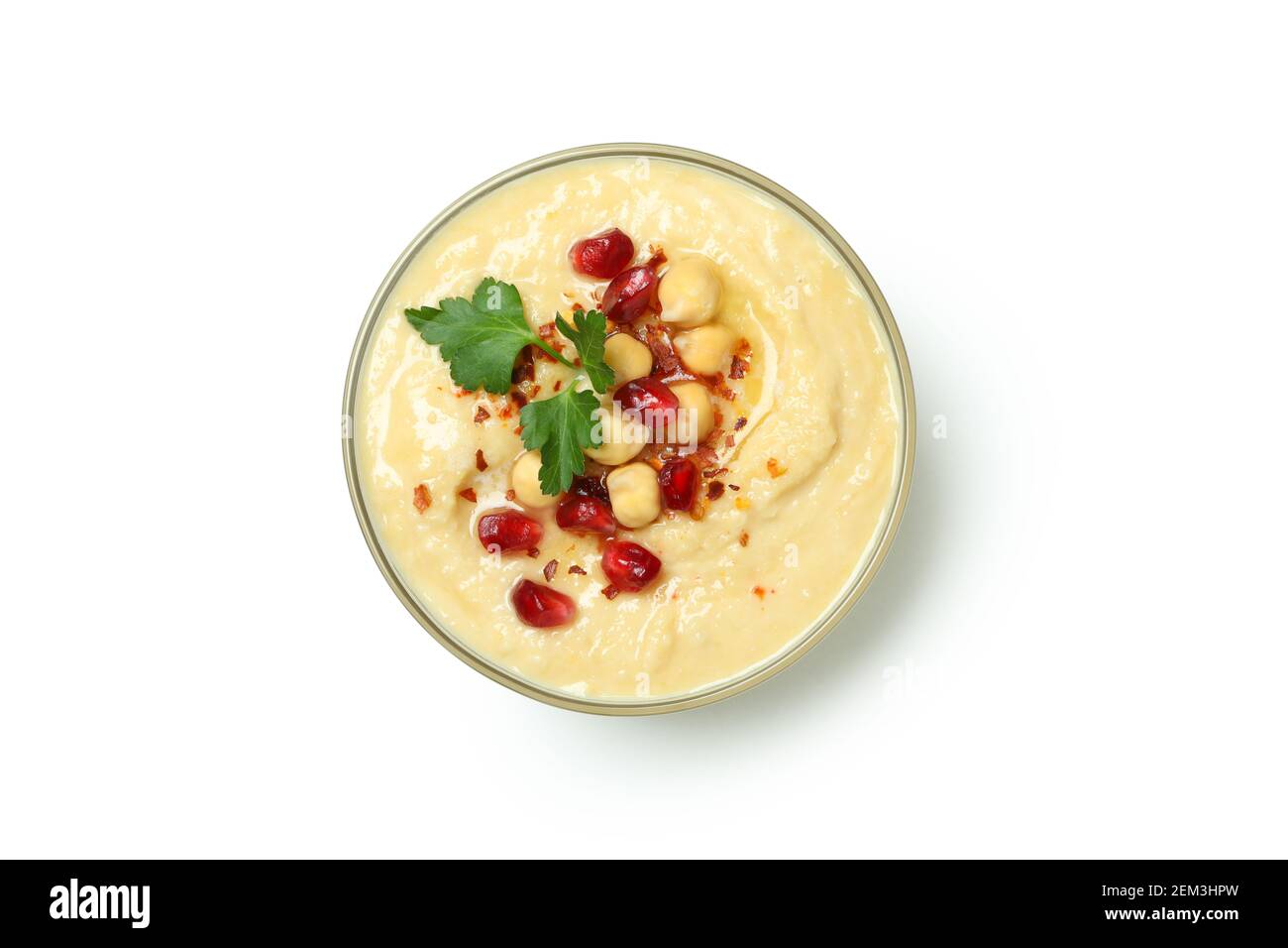 Bowl of fresh hummus isolated on white background Stock Photo - Alamy
