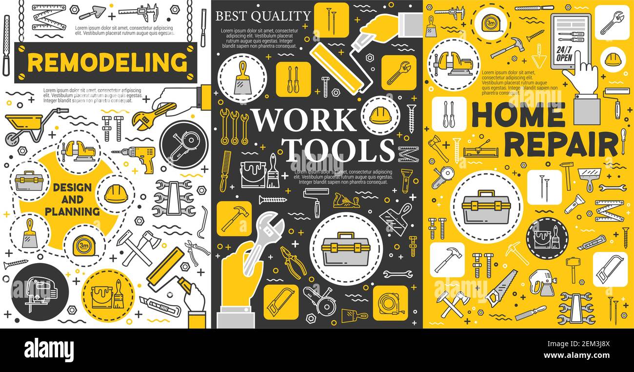 House remodeling and construction repair work tools, home renovation ...