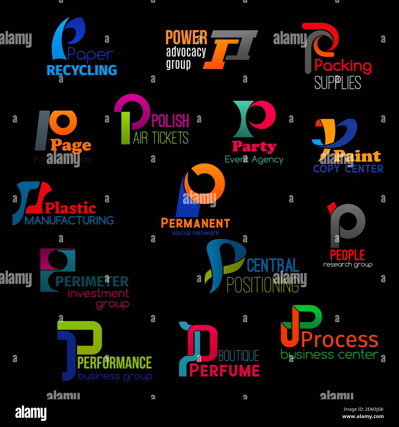 P letter icons of corporate identity and business company symbols ...