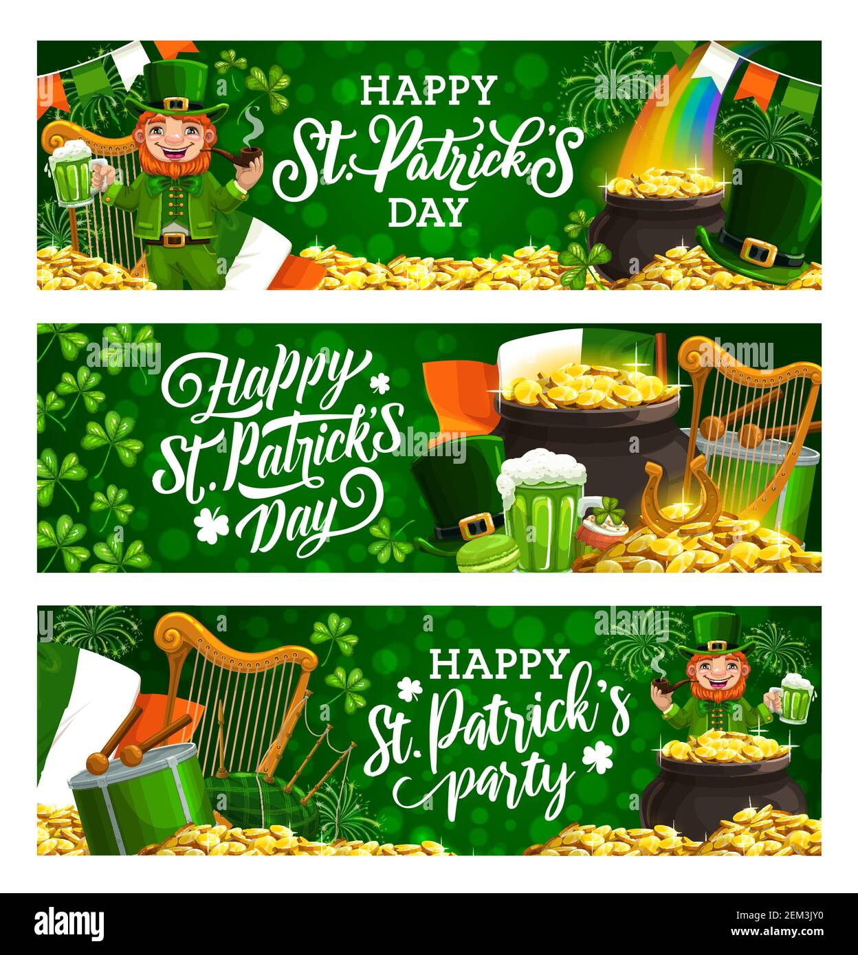 Happy St. Patricks day leaflets with lettering. Irish spring holiday ...