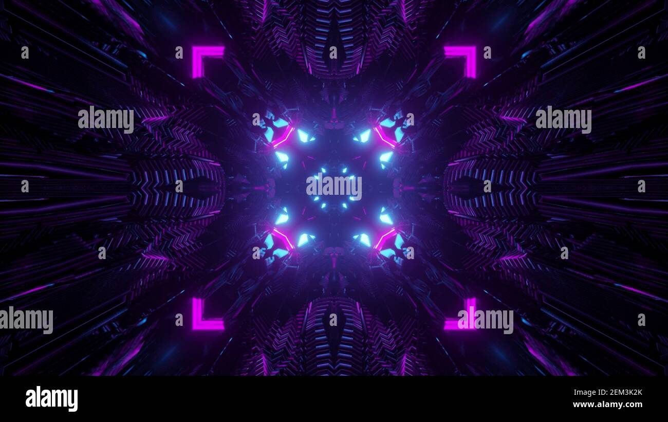 Neon rays in dark tunnel 3d illustration Stock Photo - Alamy