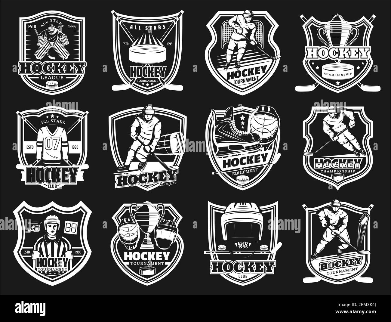 Ice hockey championship and sport club team emblems. Vector ice hockey ...