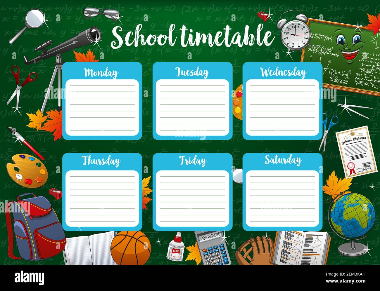 School timetable, whole week schedule and stationery educational ...