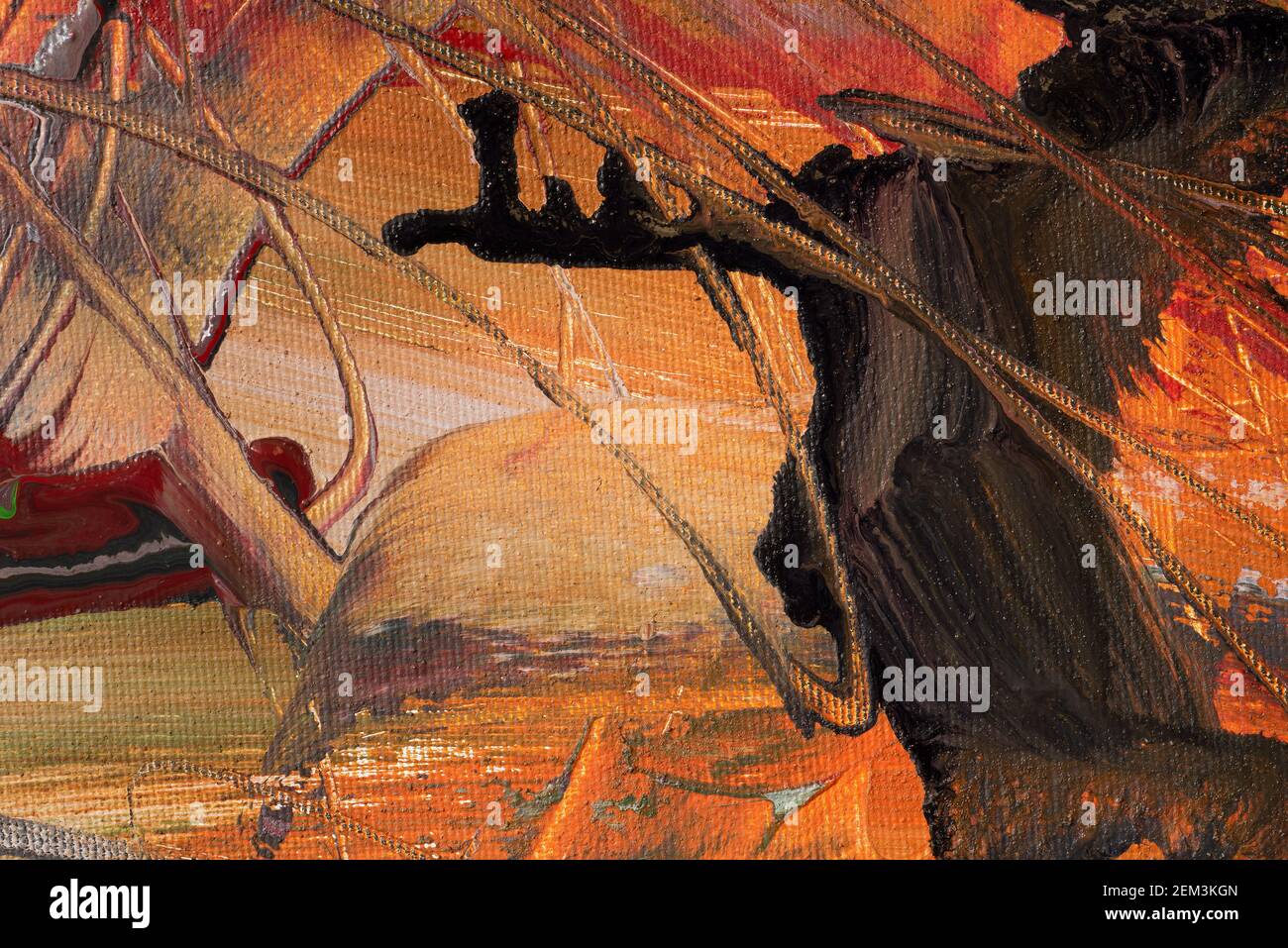 Layered abstract painting with overlapping applications of different ...