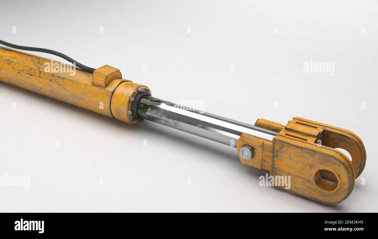 Heavy machinery used old pneumatic piston part studio shot, 3d ...