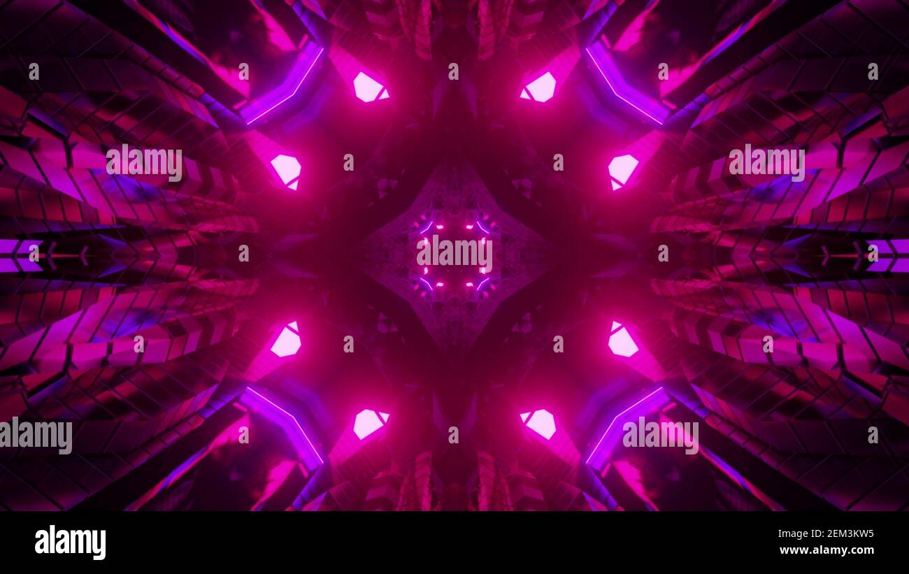 Futuristic geometric pattern with colorful neon lights 3d illustration ...