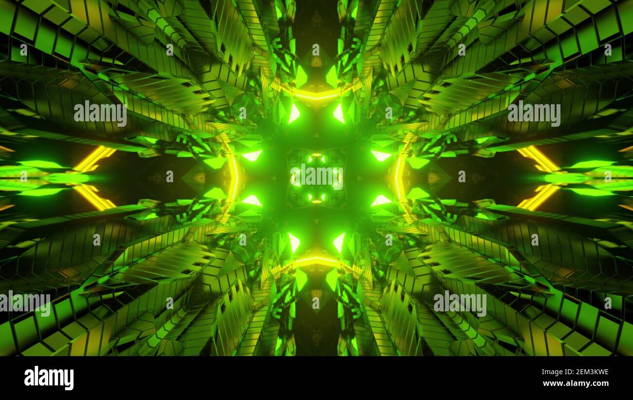 3D illustration of neon cyberspace with geometric pattern Stock Photo ...