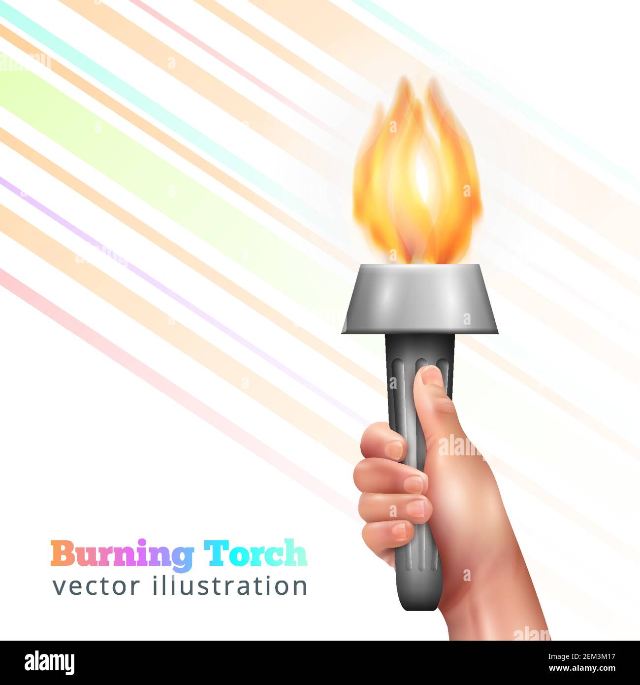 Torch in hand realistic composition with human hand holding metal ...