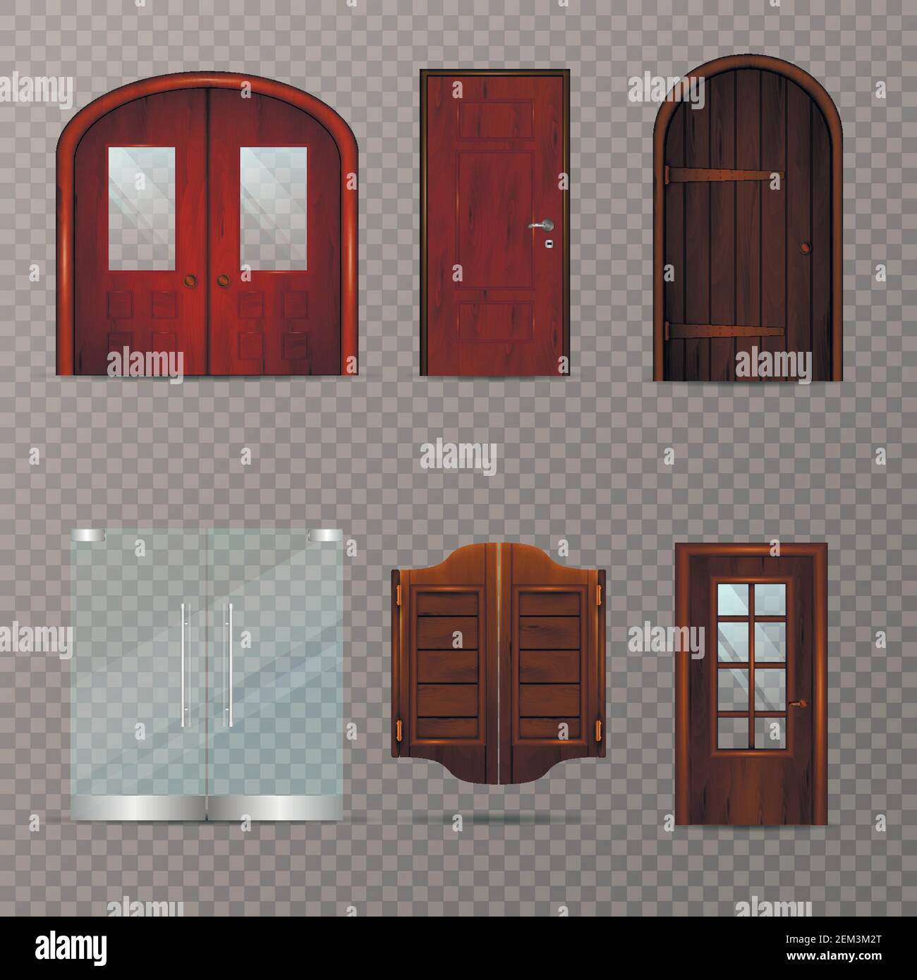 Entrance doors set of realistic 3d images on transparent background ...