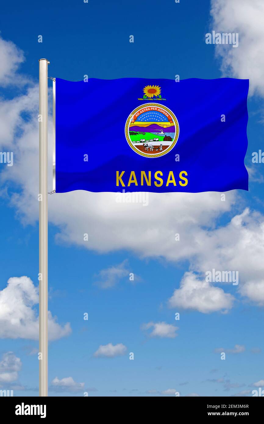 flag of Kansas against blue cloudy sky, USA, Kansas Stock Photo - Alamy