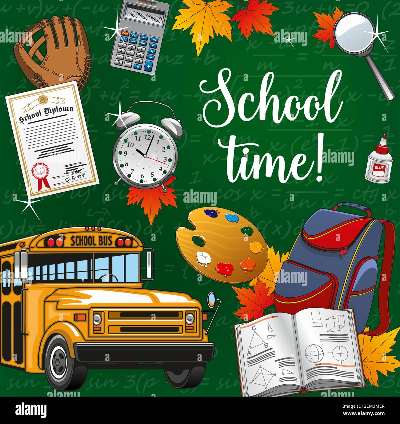 School time, 1 September back to school stationery supplies and means ...