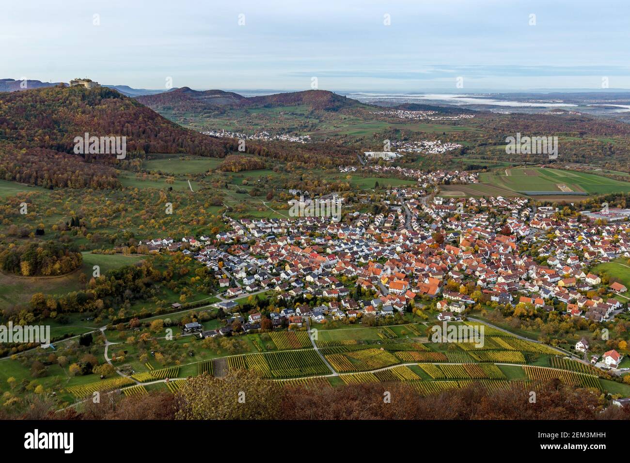 view from rock formation Beurener Fels to village Beuren and ...