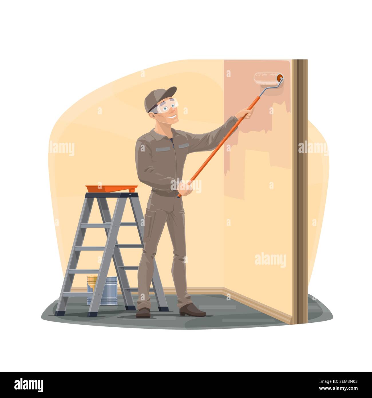 House painter or home decorator profession vector icon. Man painting ...
