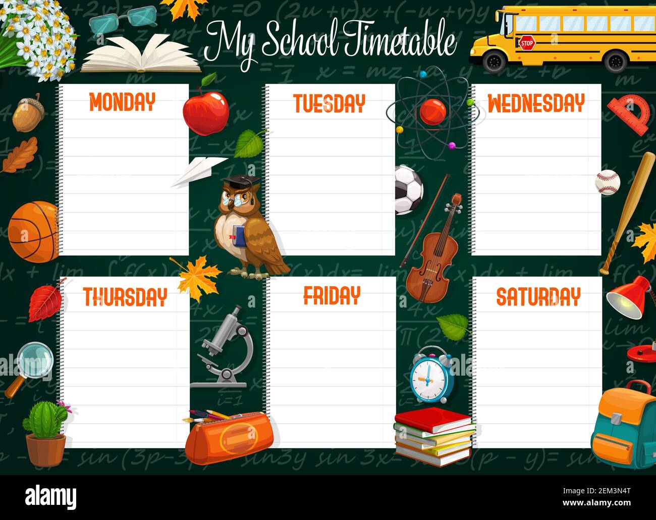 School timetable or schedule of student lessons vector template on ...