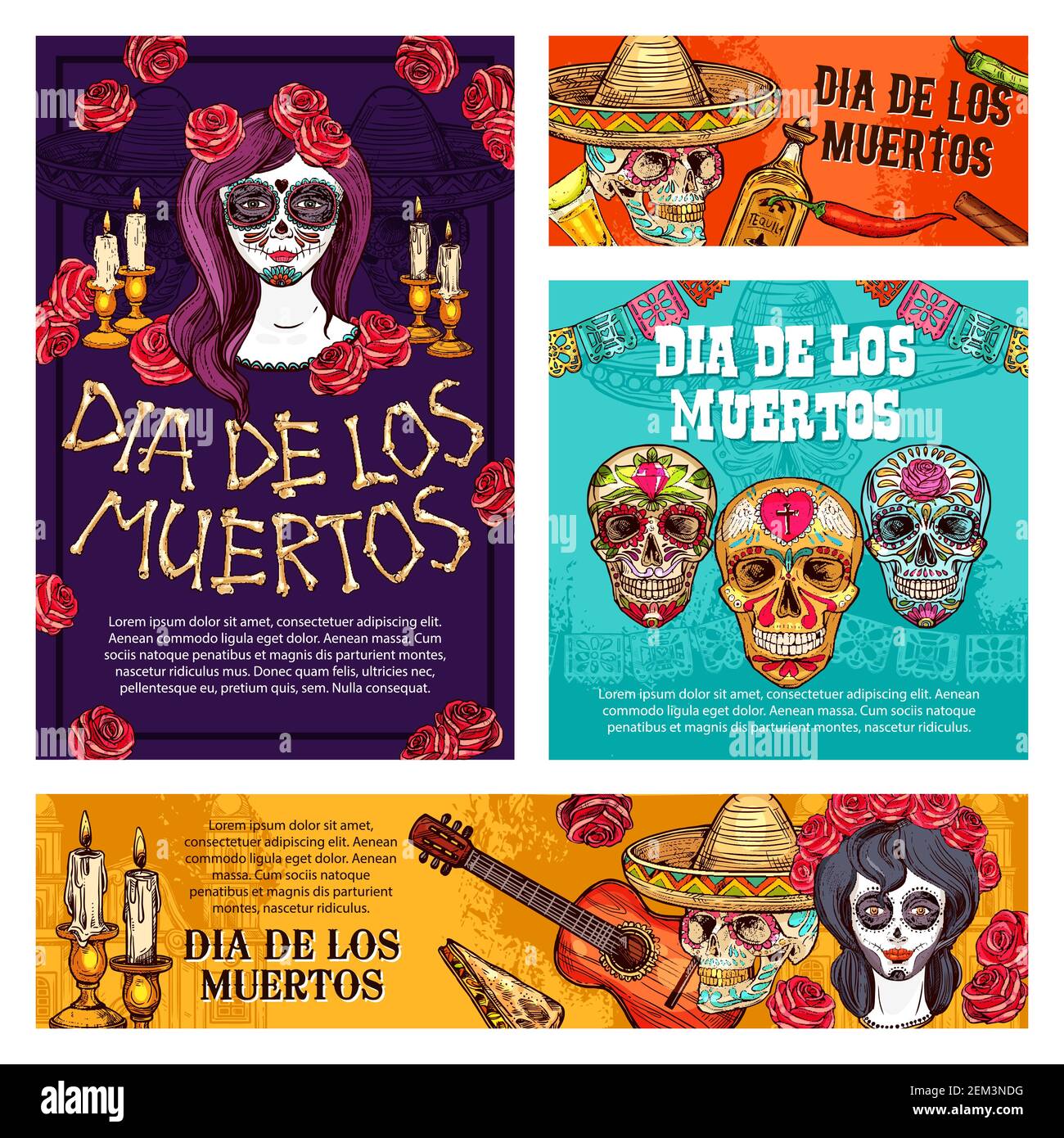 Day of the Dead mexican Halloween holiday skulls and Dia de Muertos ...