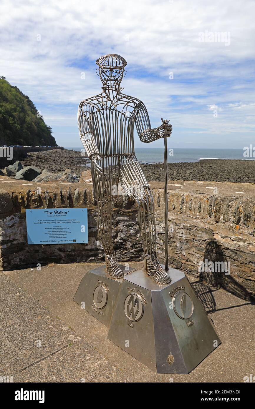 Stainless Steel Walker statue at Lynmouth in North Devon Stock Photo ...