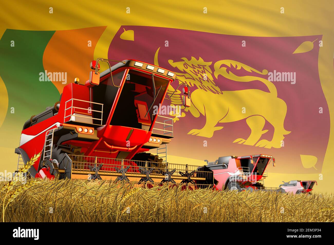 agricultural combine harvester working on farm field with Sri Lanka ...