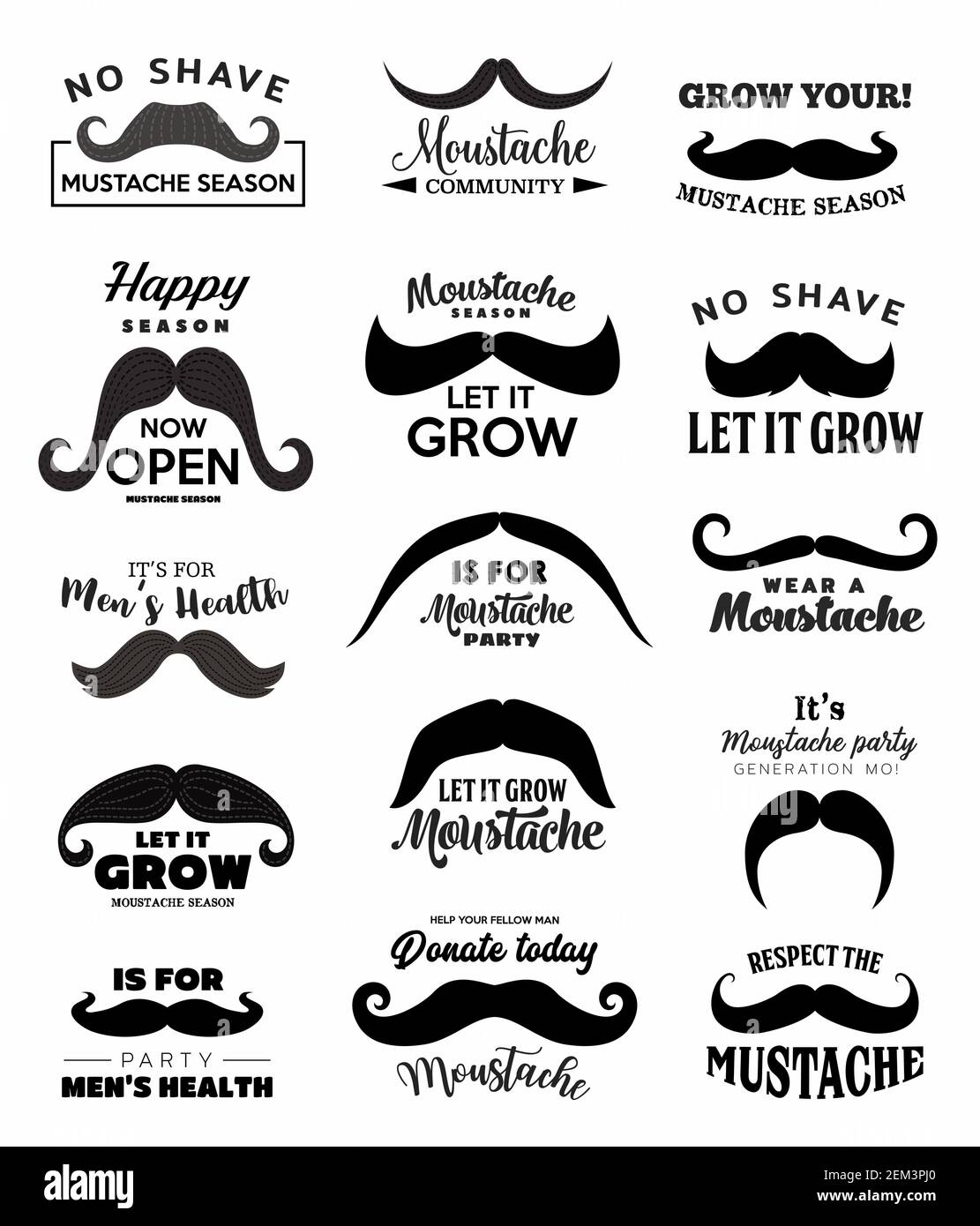 Moustache november month vector symbols of men health and prostate ...