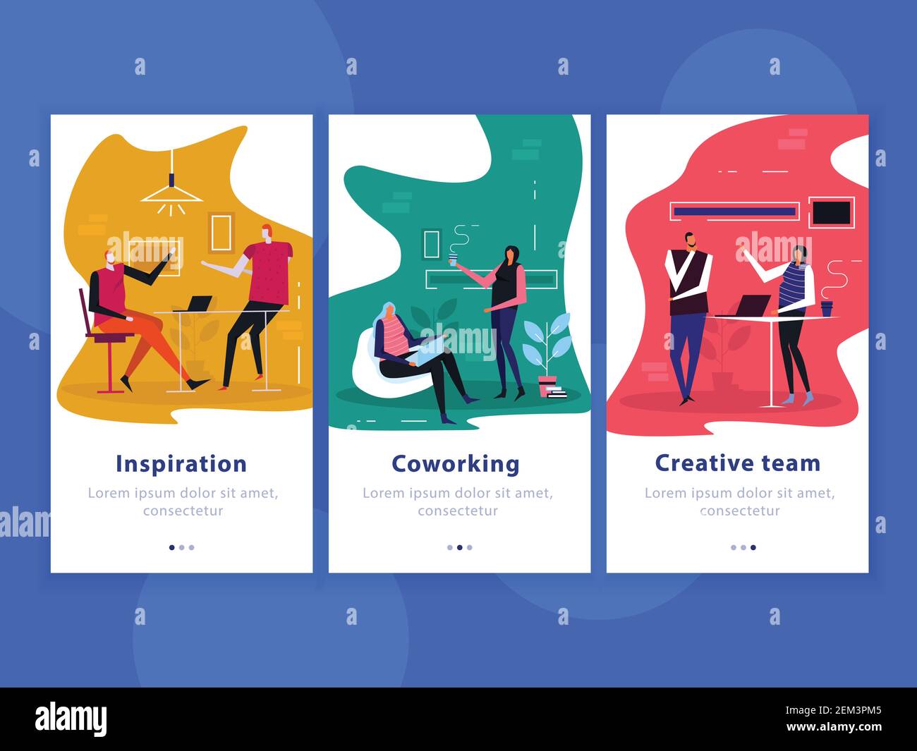 Set of flat vertical banners coworking, creative team, inspiration ...