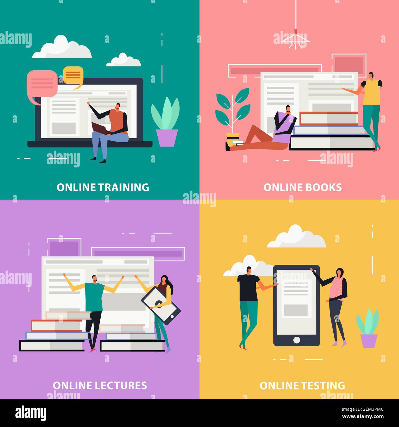 Online education flat design concept, web training, distance lectures ...
