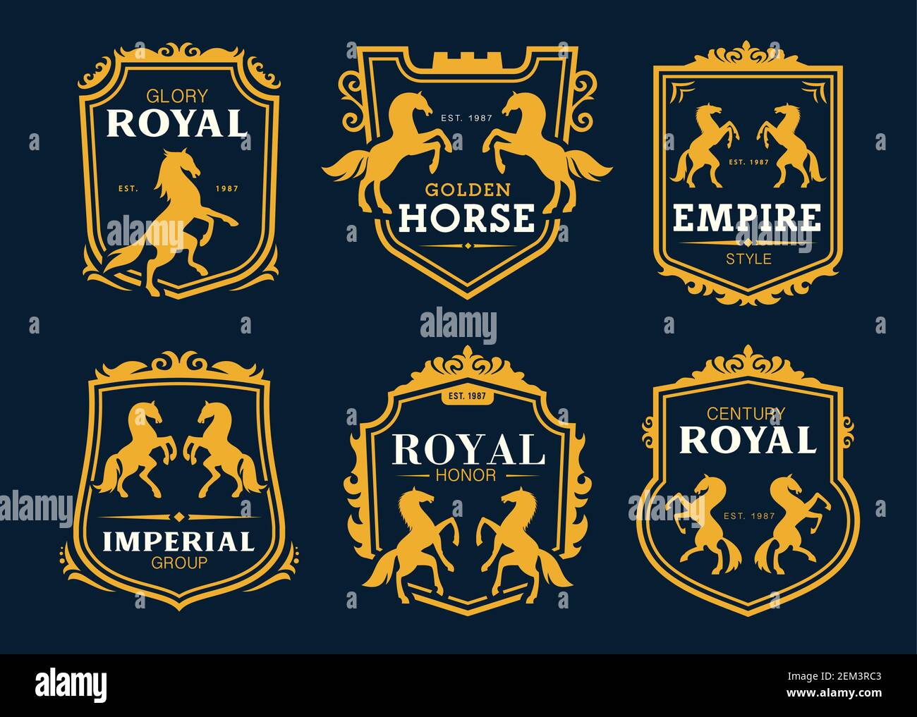 Heraldic horses and Pegasus vector icons for business company and ...
