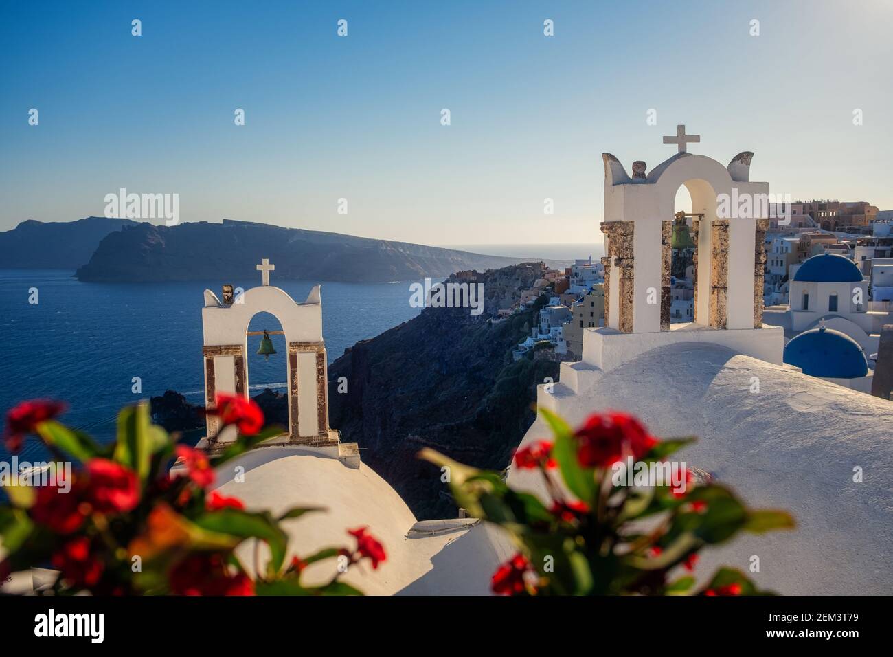 Oia village Santorini with blue domes and white washed house during ...