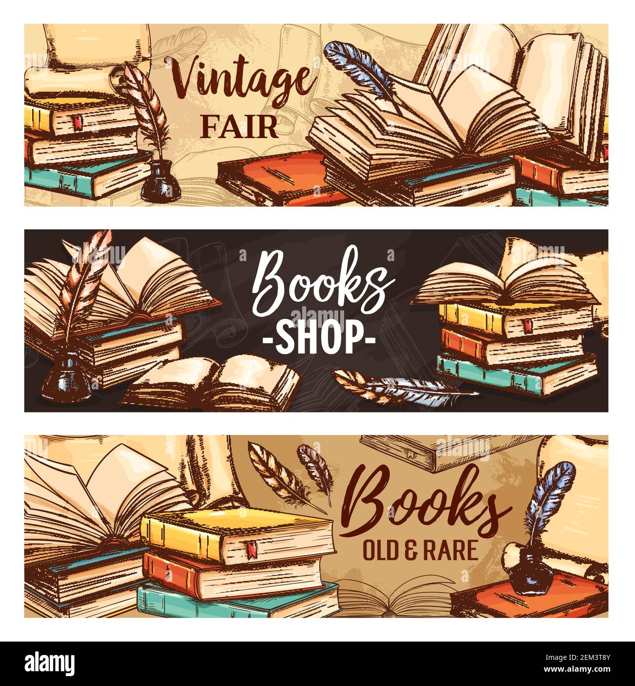 Vintage book and old feather pen with inkwell and antique paper scroll ...