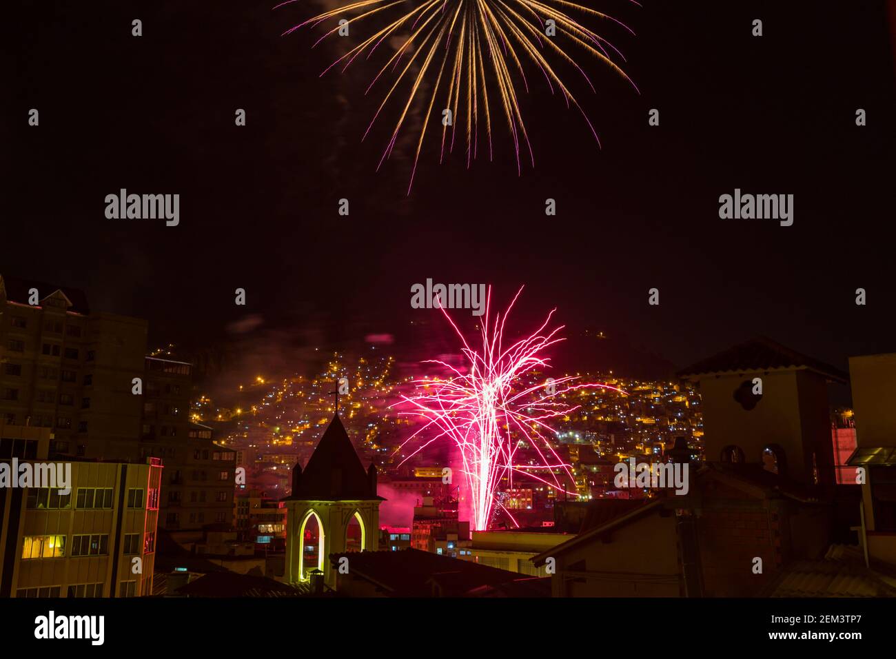 Firework in the night La Paz, Bolivia Stock Photo - Alamy