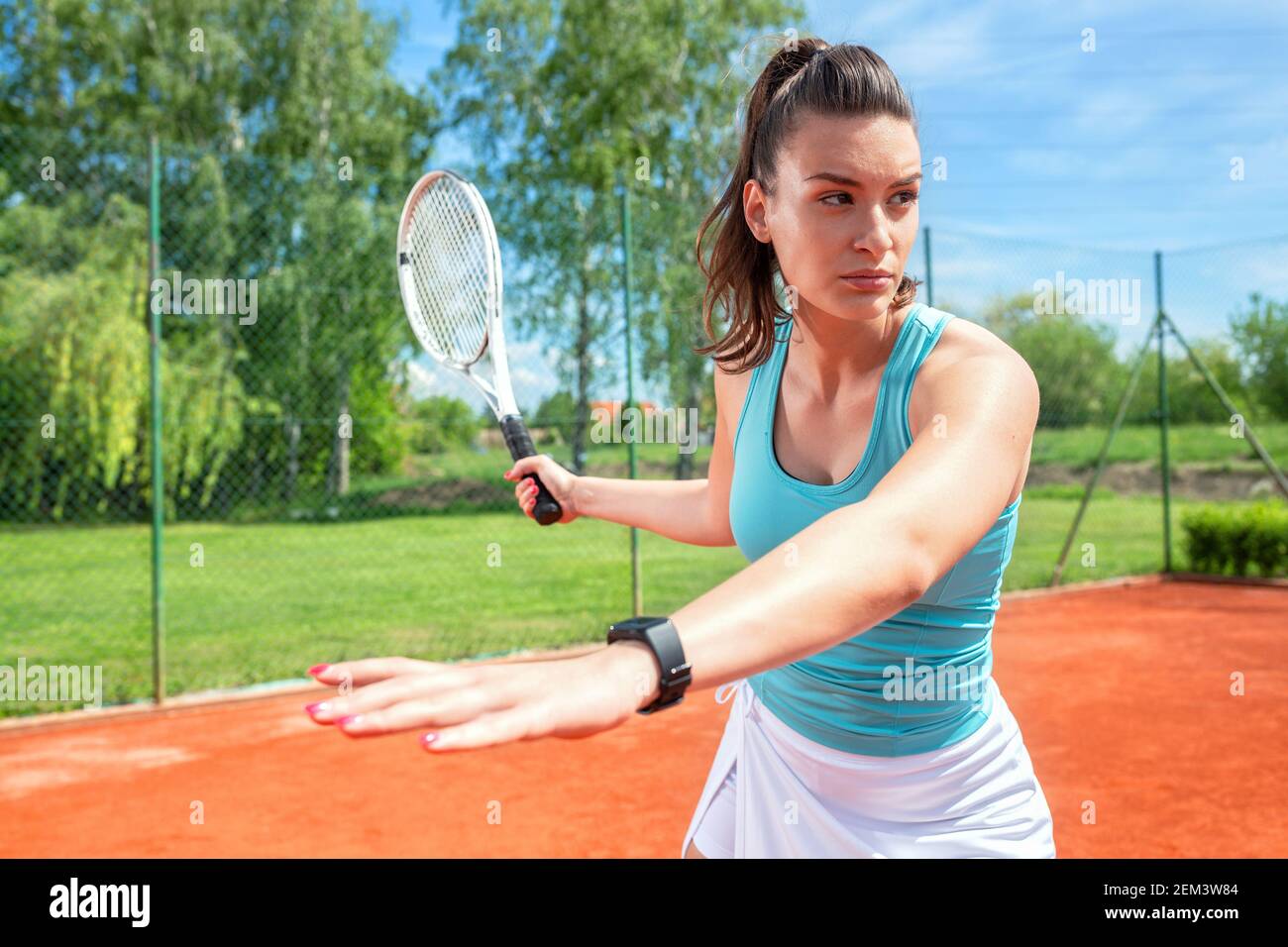 Correct forehand body posture in tennis, concept of outdoor sports ...