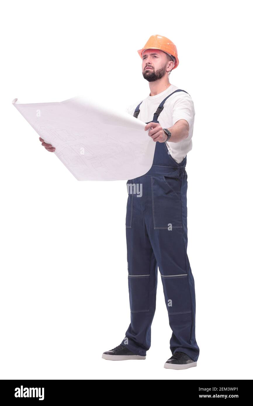 Engineer man looking drawings Cut Out Stock Images & Pictures - Alamy