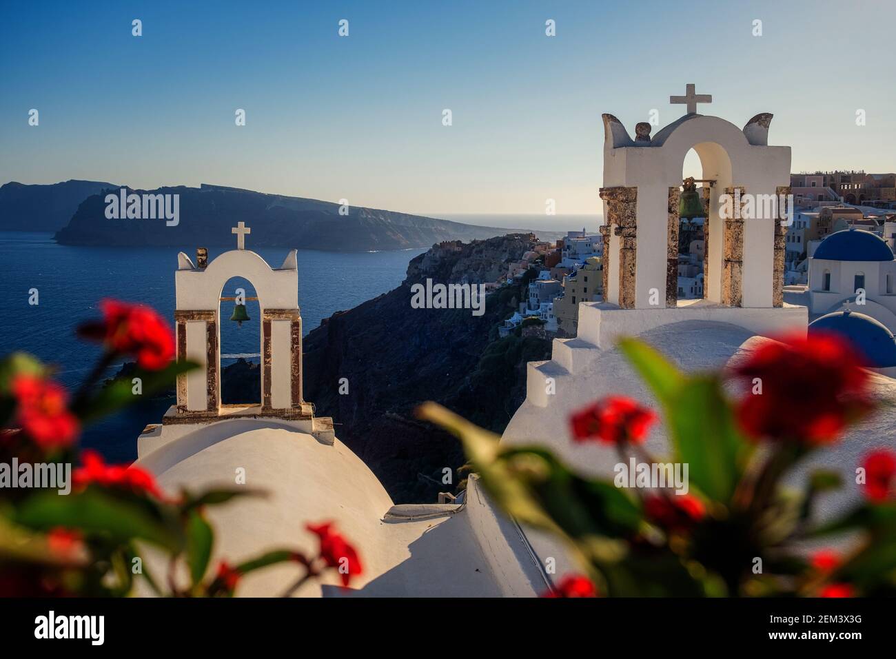 Oia village Santorini with blue domes and white washed house during ...