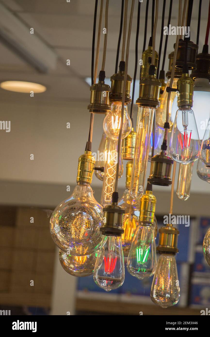 Decorative antique edison style filament light bulbs hanging Stock ...