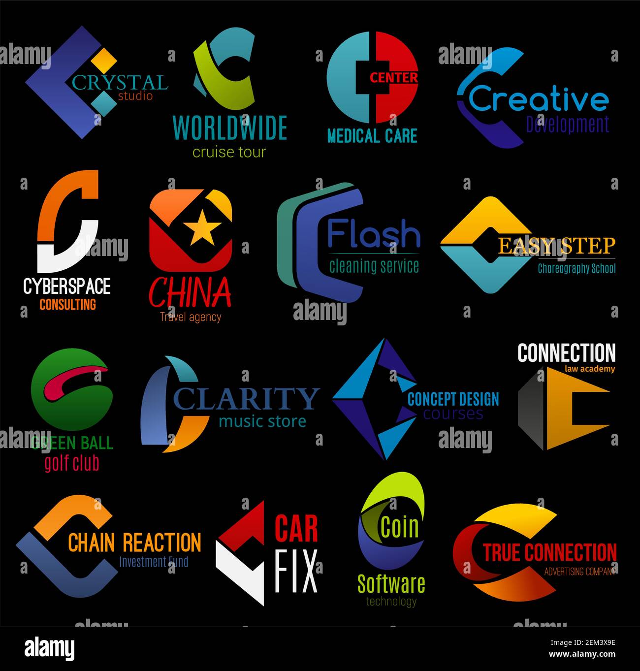 C icons, corporate identity and business company letter symbols. Vector ...