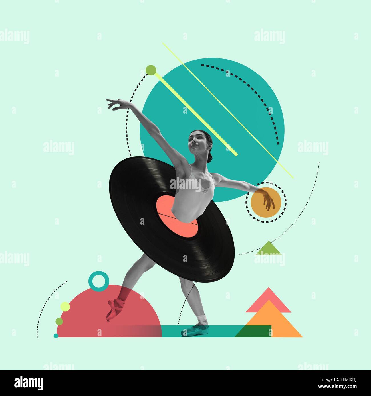 Black, green and red. Contemporary art collage. Beautiful girl ballet dancer dancing isolated ...