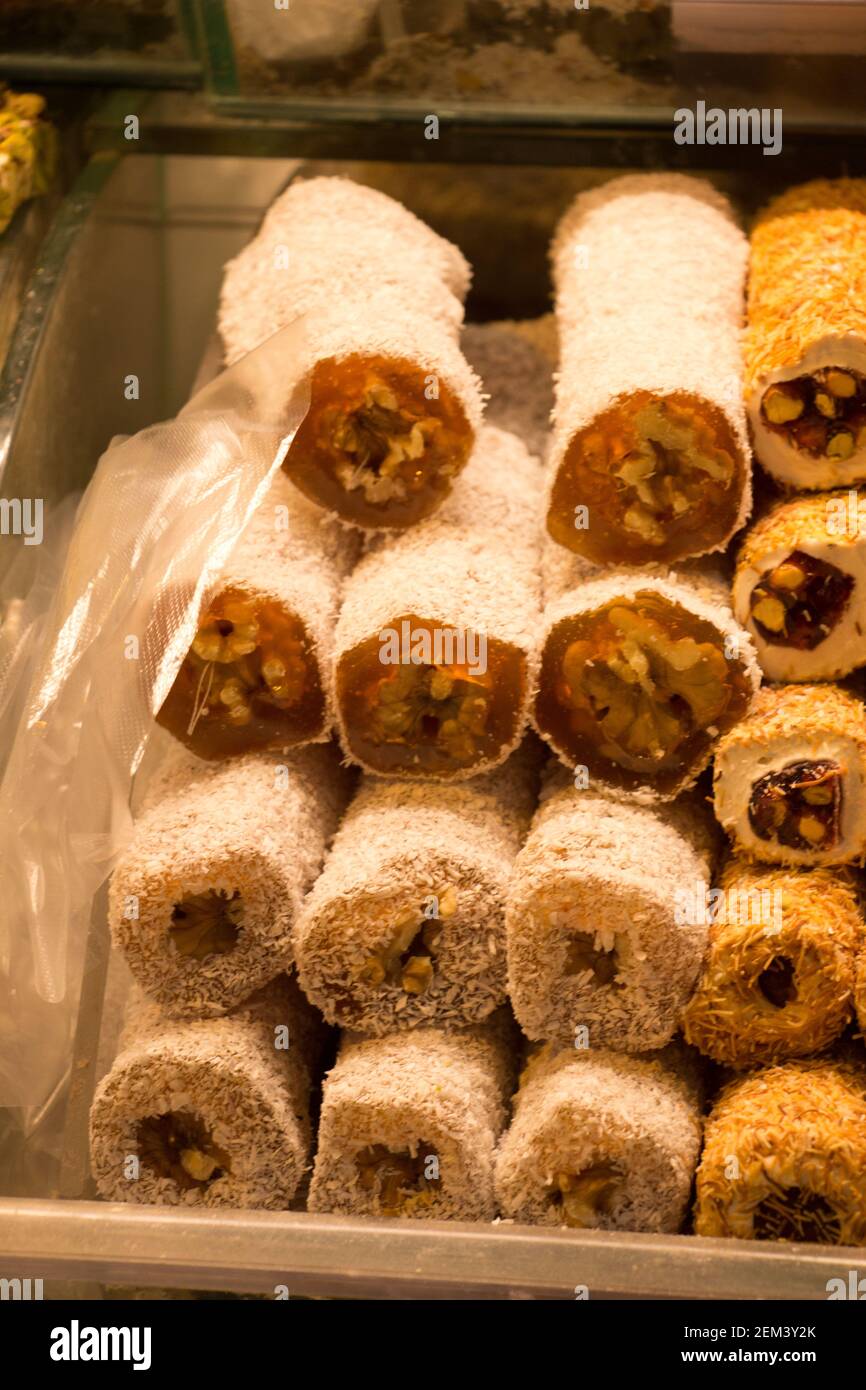 Load of traditional turkish delight rahat lokum Stock Photo - Alamy