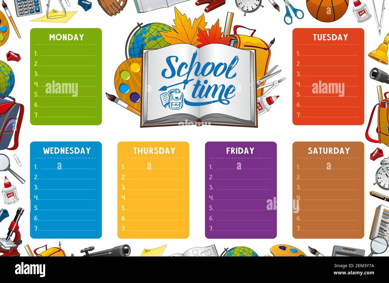 School timetable, week schedule and student classes weekly table on ...