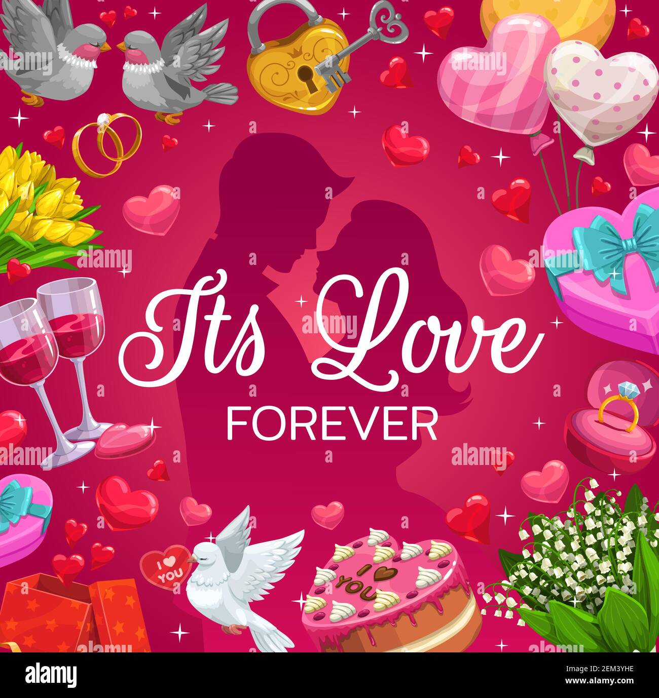 Forever love, bride and groom going to kiss and frame of wedding ...