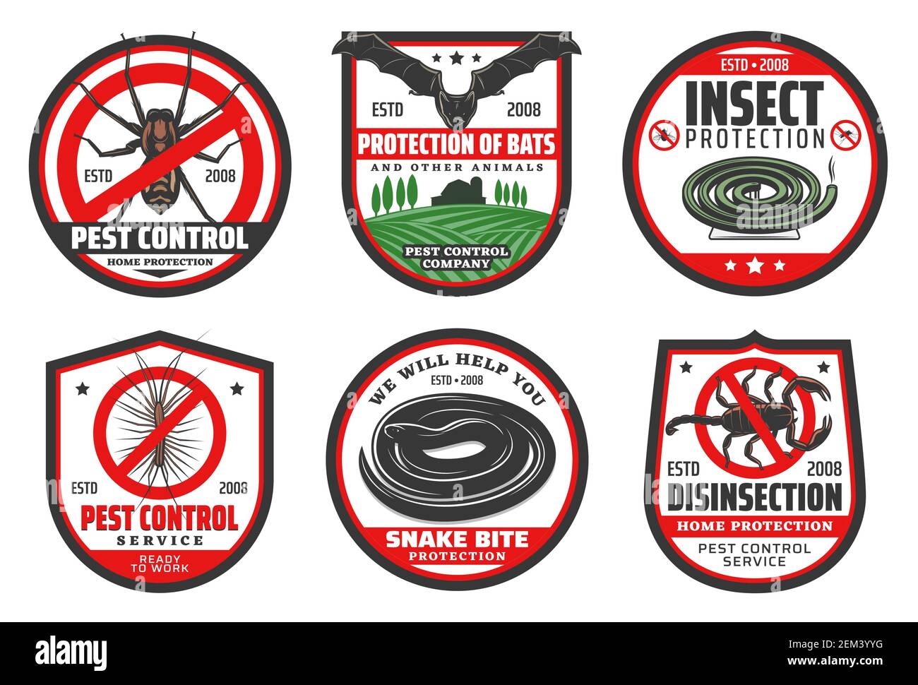 Pest control badges of desinsection and insect protection vector design ...