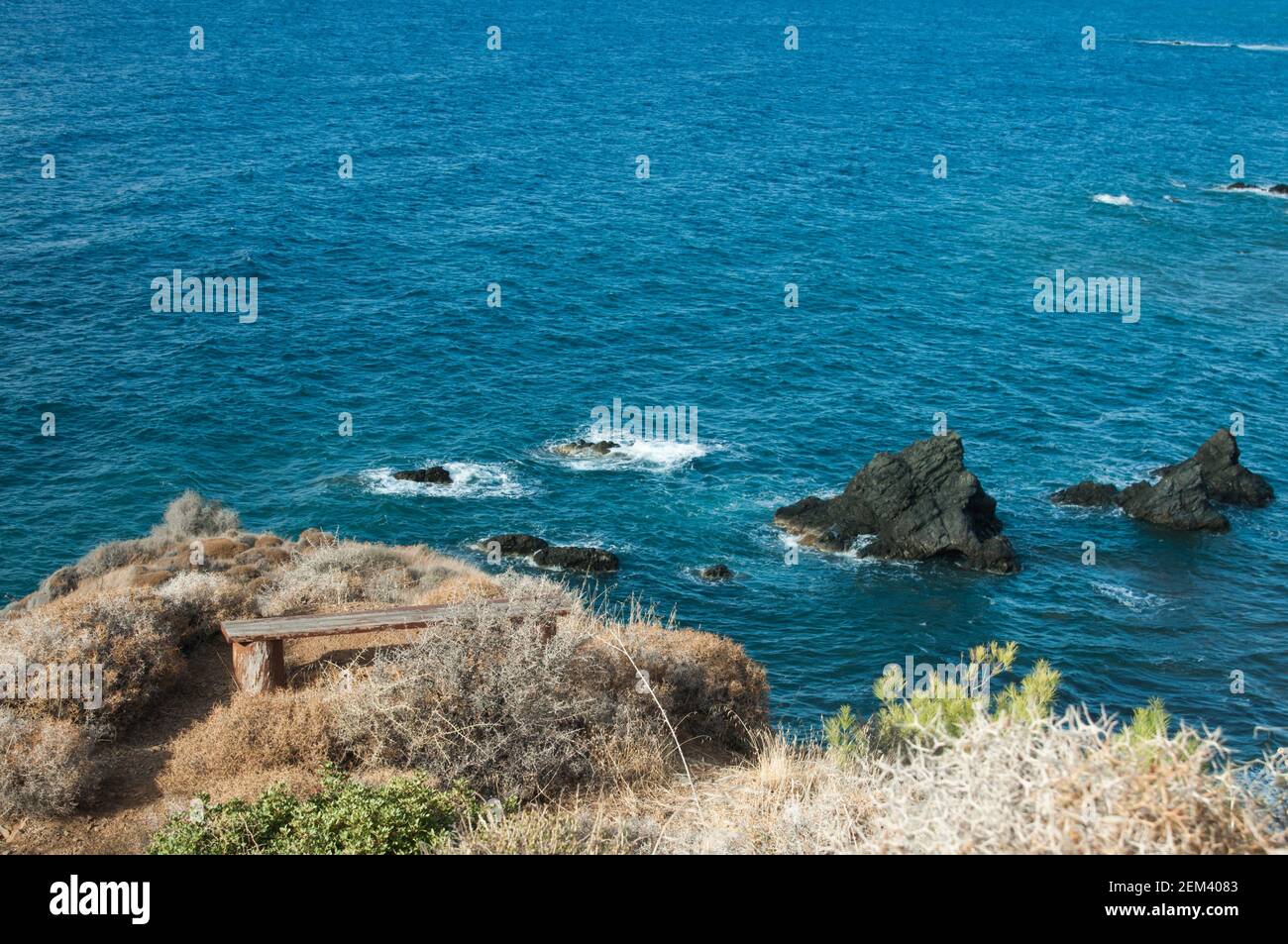 Stone bench coast in cyprus hi-res stock photography and images - Alamy