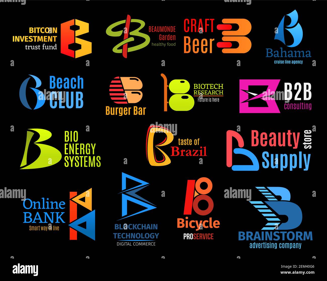 Business identity icons, letter B. Vector digital money industry and ...