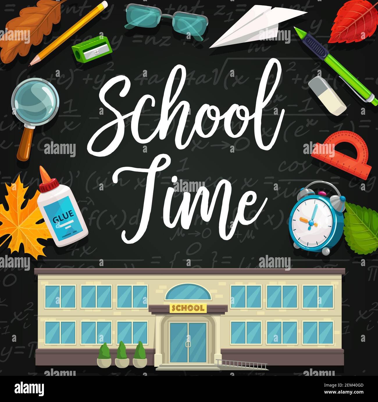 School time education season poster, student pen and study supplies ...