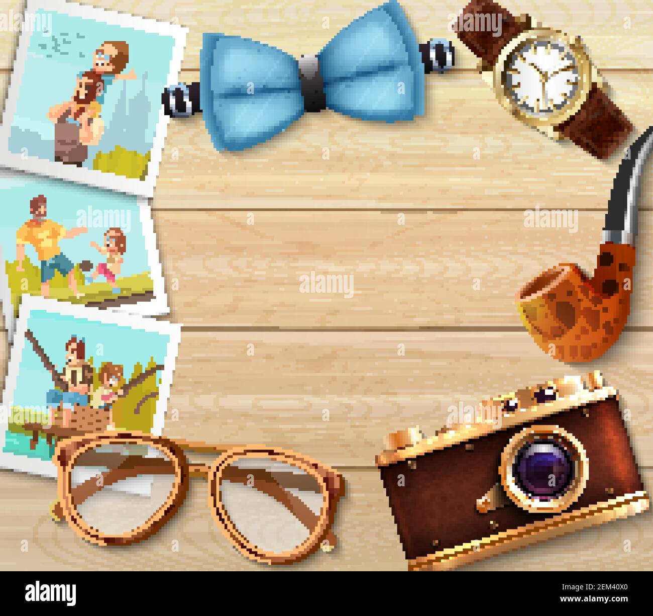 Dad day circle composition of realistic objects including watches ...