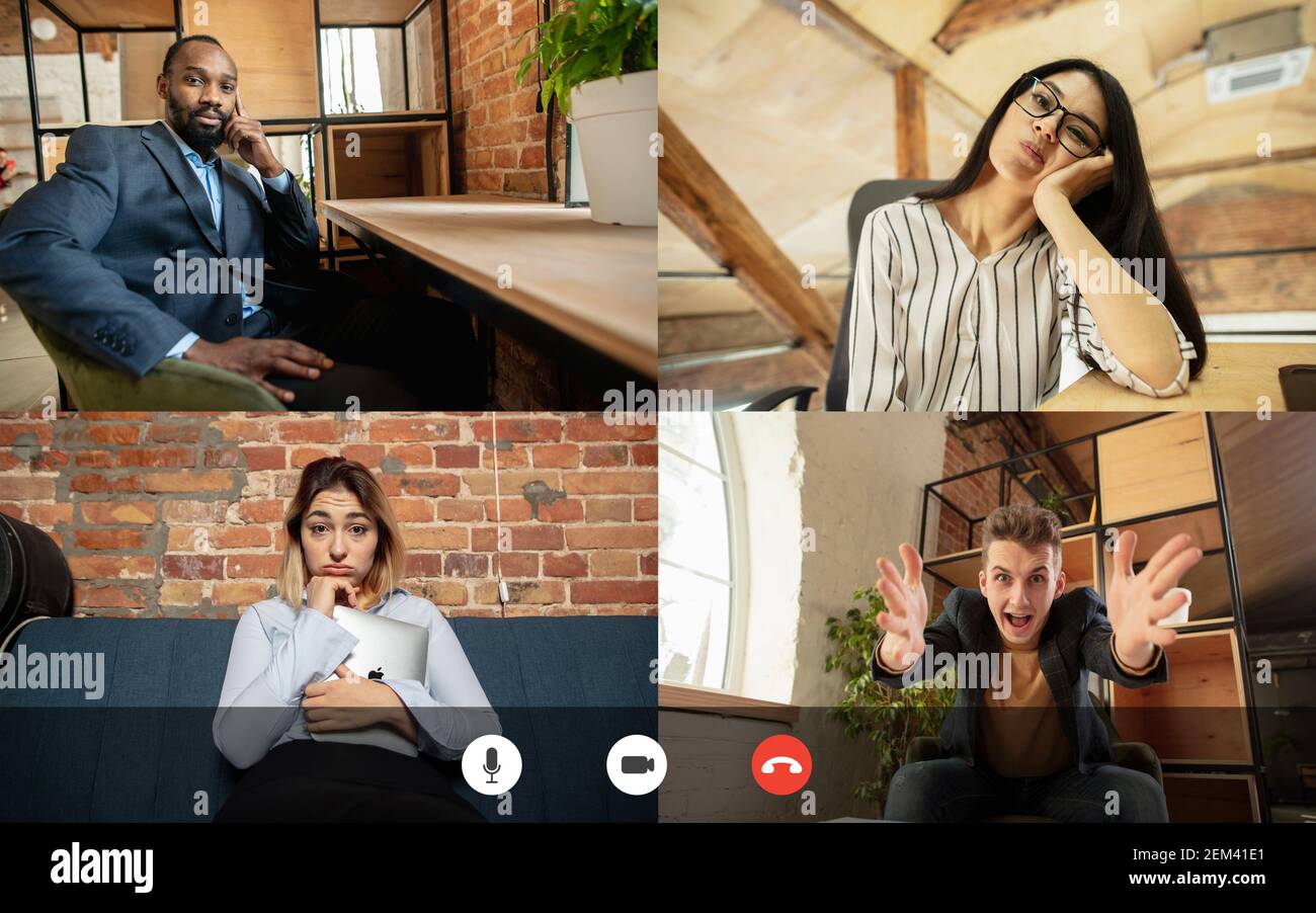 Team working by group video call share ideas brainstorming use video ...