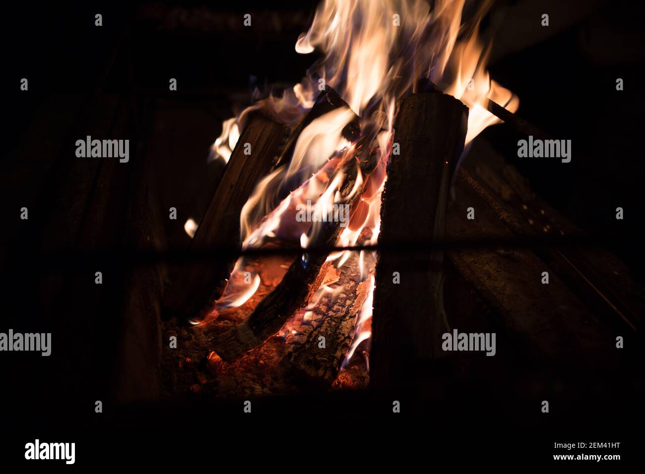 Bonfire. Orange flame of a fire. Bonfire on the grill with smoke. Arson ...