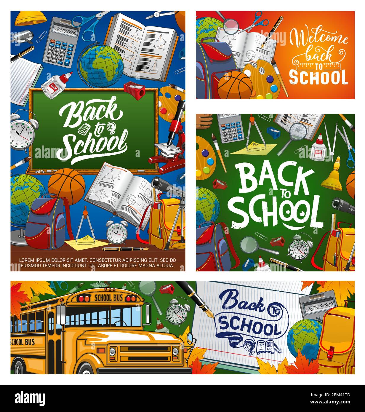 Back to school inscription on green chalkboard, welcome to study ...