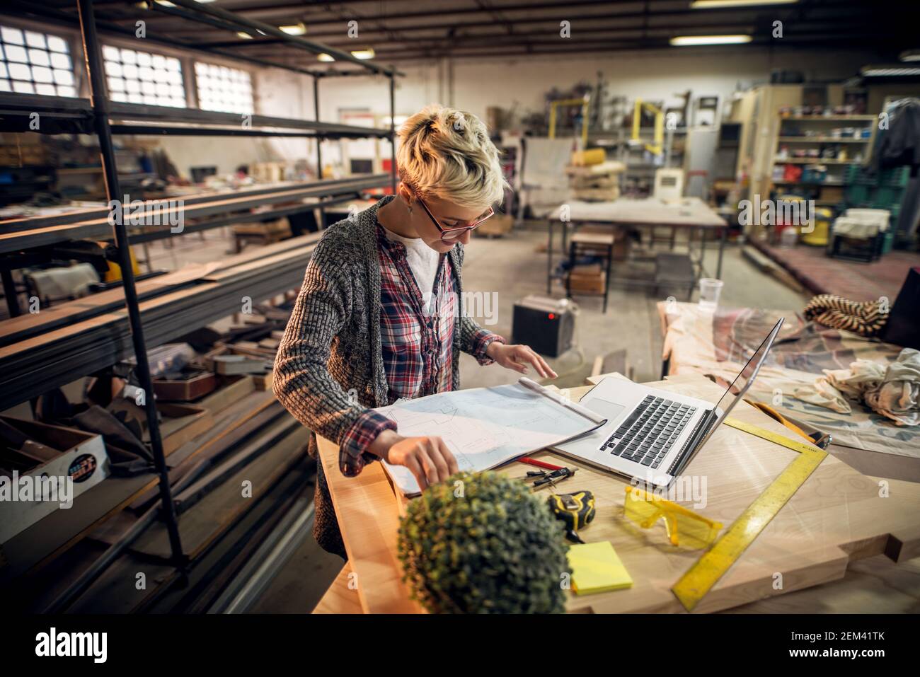 Close up view of charming smiling motivated short hair attractive ...