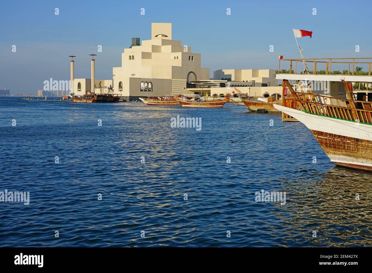 DOHA, QATAR -11 DEC 2019- View of traditional dhow wooden boats in ...