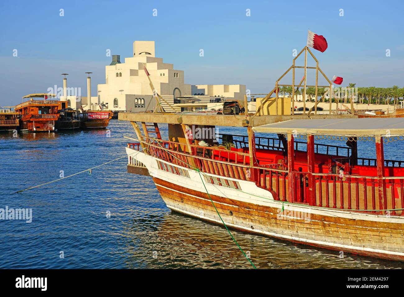 DOHA, QATAR -11 DEC 2019- View of traditional dhow wooden boats in ...