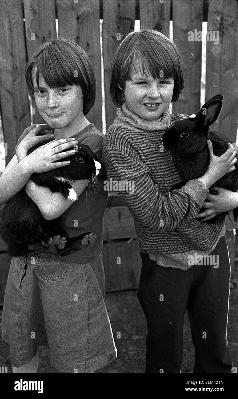Childrens Adventure Playground two girls holding rabbits Stock Photo ...