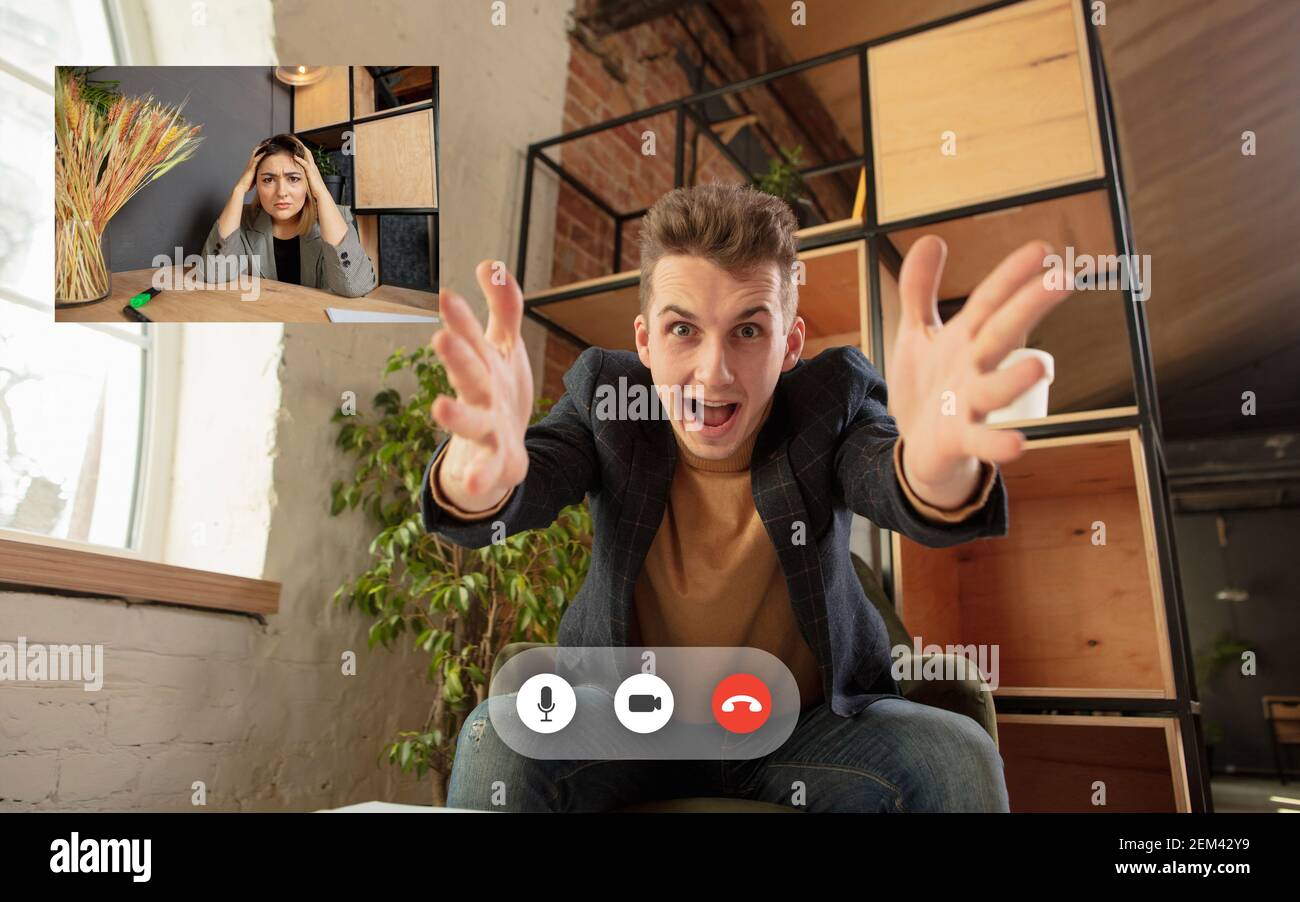 Team working by group video call share ideas brainstorming use video ...